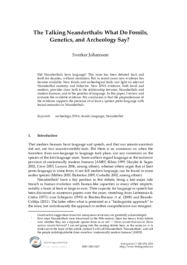 (PDF) The Talking Neanderthals: What Do Fossils, Genetics, and ...