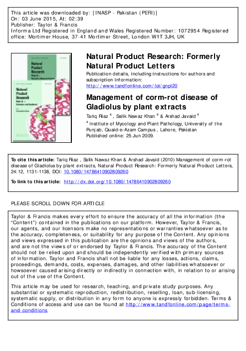 (PDF) Management of corm-rot disease of gladiolus by plant extracts