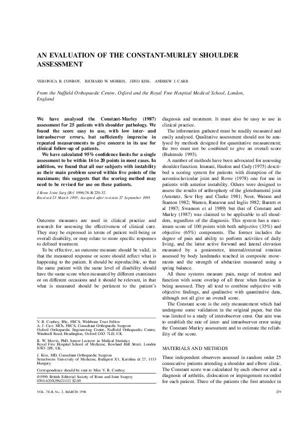 (PDF) An Evaluation of the Constant-Murley Shoulder Assessment