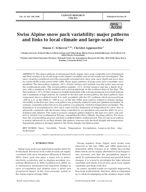 (PDF) Swiss Alpine snow pack variability: major patterns and links to ...
