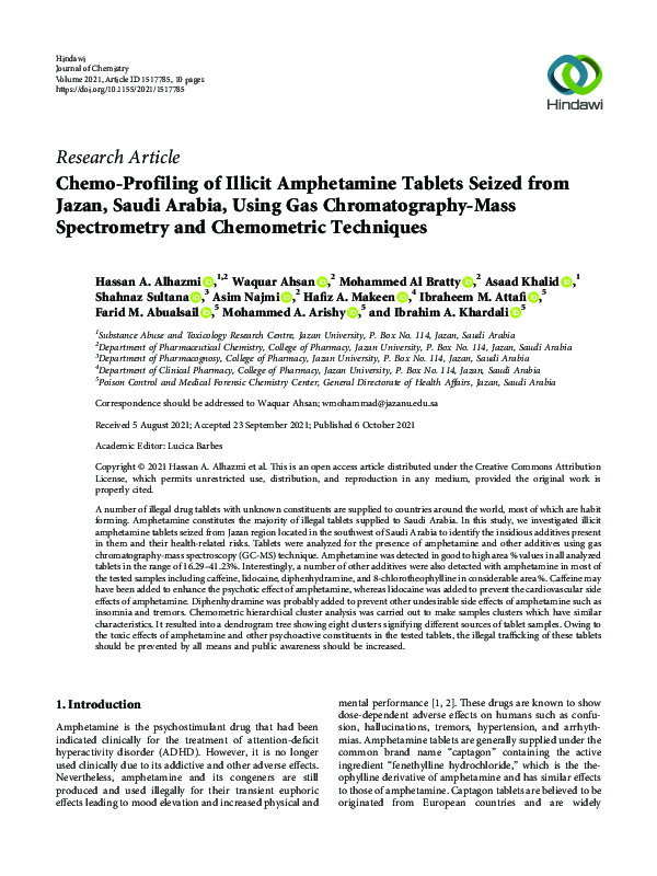 Pdf Chemo Profiling Of Illicit Amphetamine Tablets Seized From Jazan