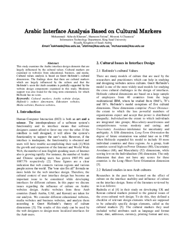 (PDF) Arabic Interface Analysis Based on Cultural Markers | Mohammadi ...