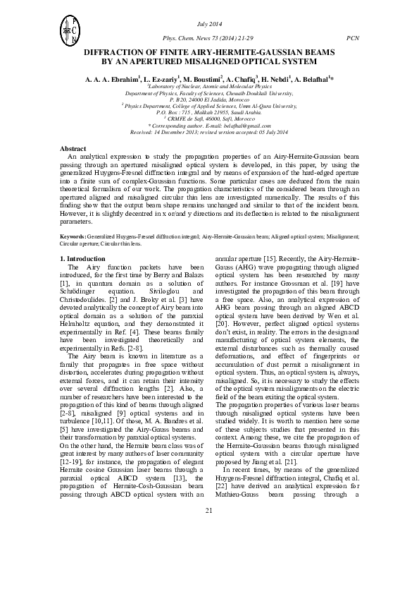 (PDF) Diffraction of Finite Airy-Hermite-Gaussian Beams by an Apertured Misaligned Optical System