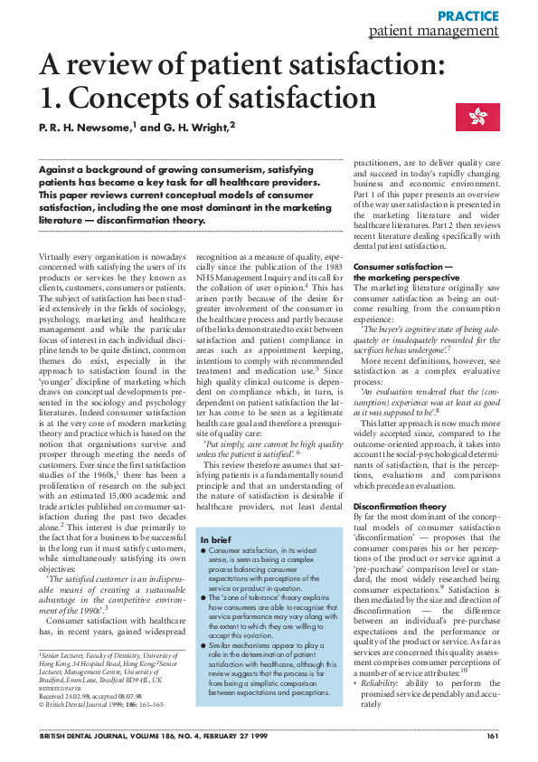 (PDF) Patient Management: A review of patient satisfaction: 1. Concepts ...