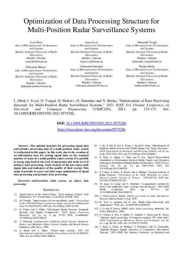 Pdf Optimization Of Data Processing Structure For Multi Position Radar Surveillance Systems