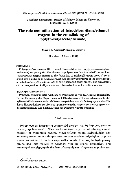 (PDF) Tetrachlorosilane/Ethanol in Crosslinking Poly(Vinylacetophenone)