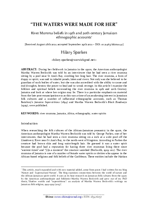(PDF) "The Waters Were Made for Her: River Mumma Beliefs in 19th and ...