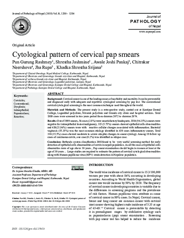 (PDF) Cytological pattern of cervical pap smears
