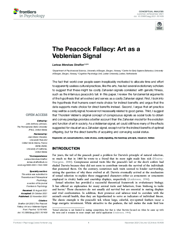 (PDF) The Peacock Fallacy: Art as a Veblenian Signal