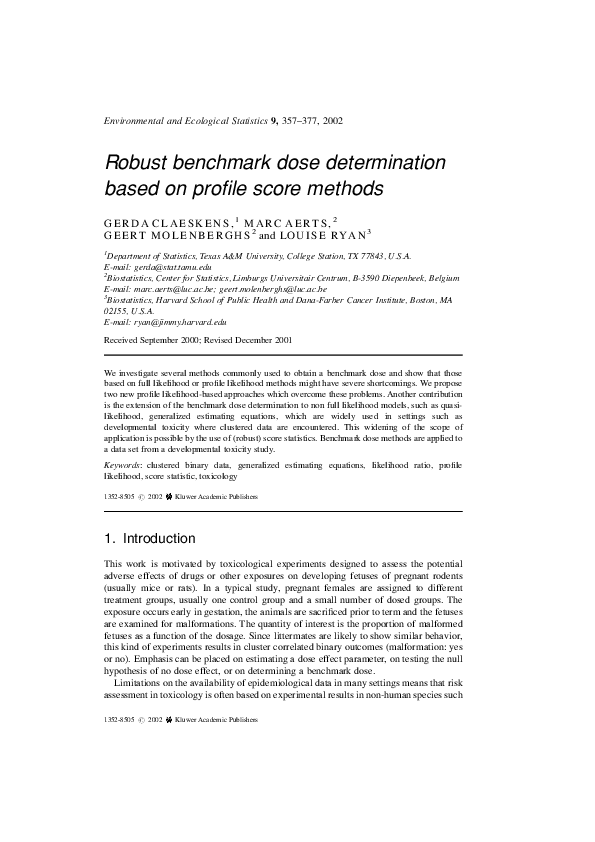 (PDF) Robust benchmark dose determination based on profile score methods
