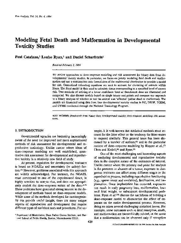 (PDF) Modeling Fetal Death and Malformation in Developmental Toxicity ...