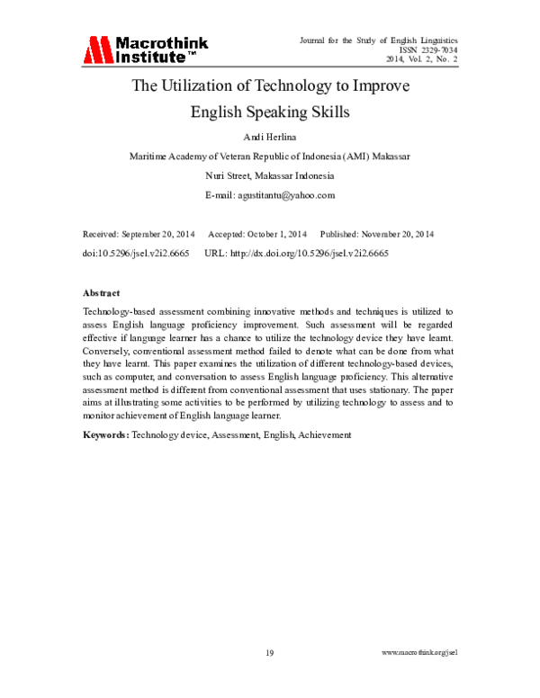 (PDF) The Utilization of Technology to Improve English Speaking Skills