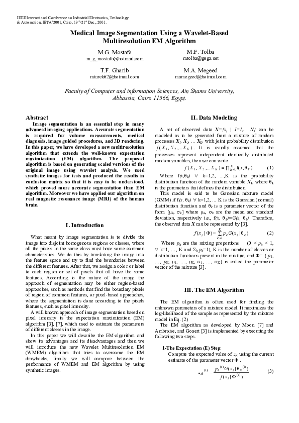 Pdf Medical Image Segmentation Using A Wavelet Based Multiresolution Em Algorithm Mohammed