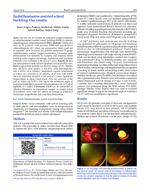 (PDF) Endoilluminator-assisted scleral buckling: Our results