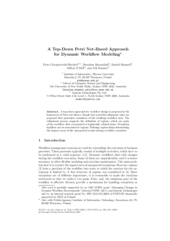 (PDF) A top-down petri net-based approach for dynamic workflow modeling