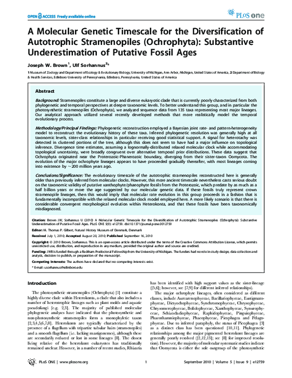 (PDF) A Molecular Genetic Timescale for the Diversification of ...