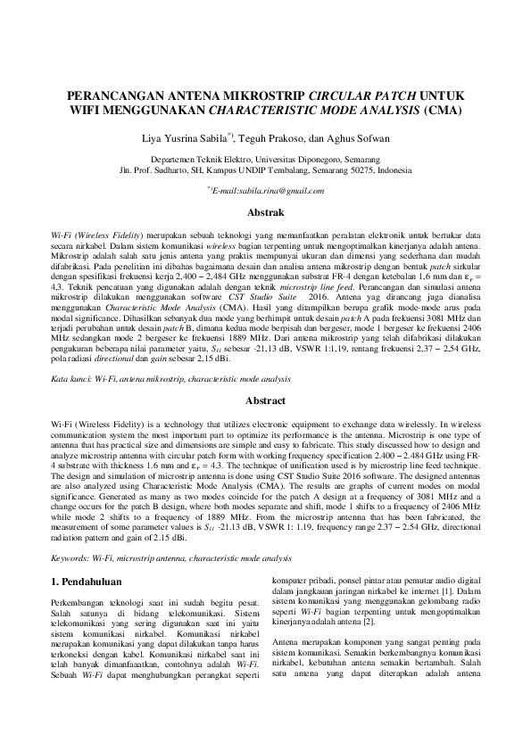 (PDF) Perancangan Antena Mikrostrip Circular Patch Untuk Wifi ...