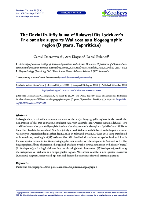 (PDF) The Dacini fruit fly fauna of Sulawesi fits Lydekker’s line but ...