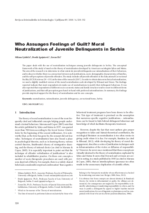 (PDF) Who Assuages Feelings of Guilt? Moral Neutralization of Juvenile ...