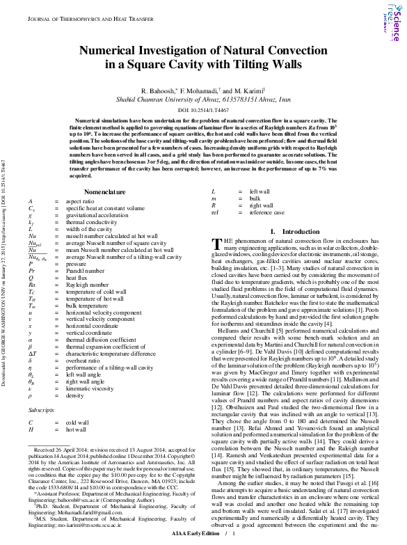 Pdf Numerical Investigation Of Natural Convection In A Square Cavity With Tilting Walls