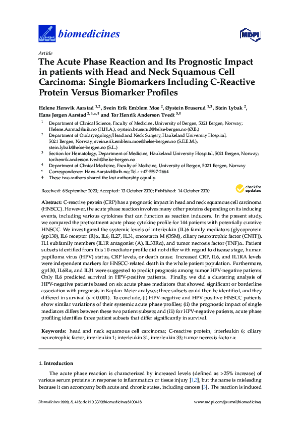 (PDF) The Acute Phase Reaction and Its Prognostic Impact in Patients ...