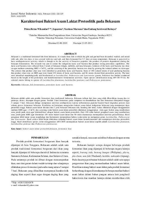 (PDF) Karakterisasi Bakteri Asam Laktat Proteolitik pada Bekasam