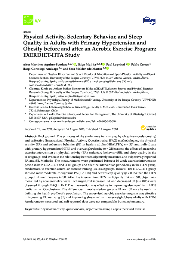 (PDF) Physical Activity, Sedentary Behavior, and Sleep Quality in Adults with Primary ...