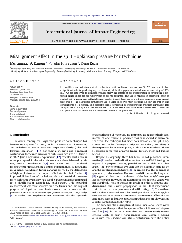 (PDF) Misalignment effect in the split Hopkinson pressure bar technique