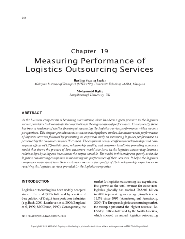 (PDF) Measuring Performance of Logistics Outsourcing Services