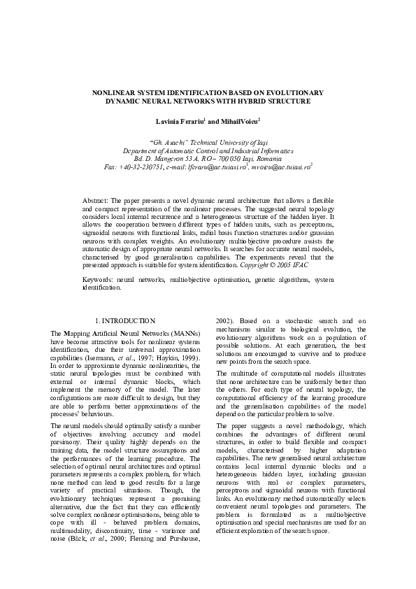 Pdf Nonlinear System Identification Based On Evolutionary Dynamic Neural Networks With Hybrid