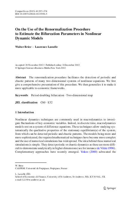 (PDF) Renormalization Procedure for Bifurcation in Nonlinear Models