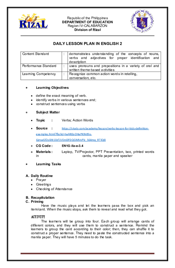 (DOC) Republic of the Philippines DEPARTMENT OF EDUCATION Region IV ...