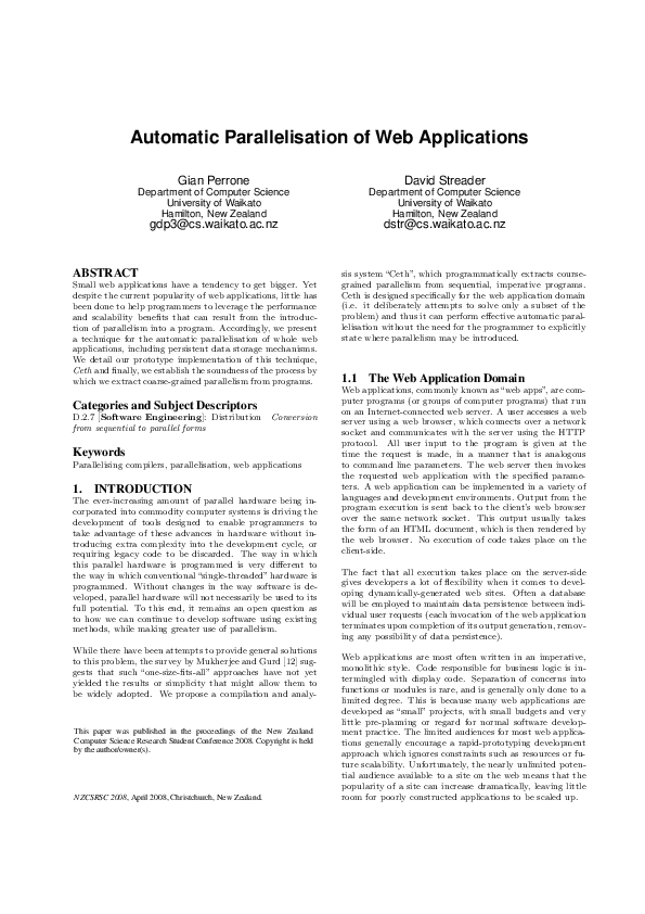 Pdf Automatic Parallelisation Of Web Applications