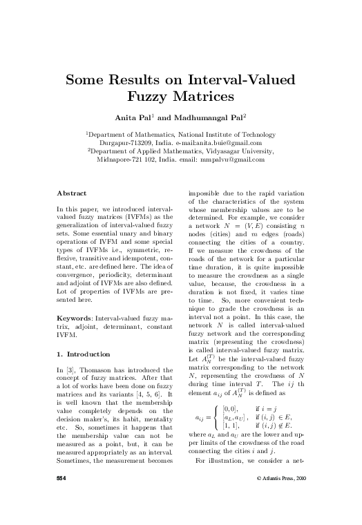Pdf Some Results On Interval Valued Fuzzy Matrices