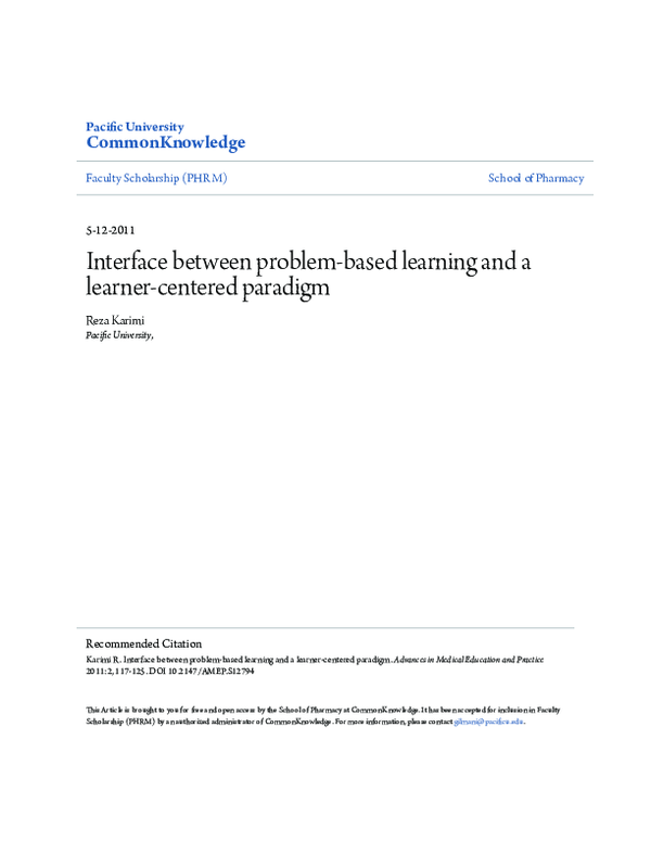 (PDF) Interface between problem-based learning and a learner-centered ...