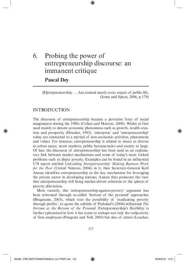 (PDF) Probing the power of entrepreneurship discourse: an immanent critique