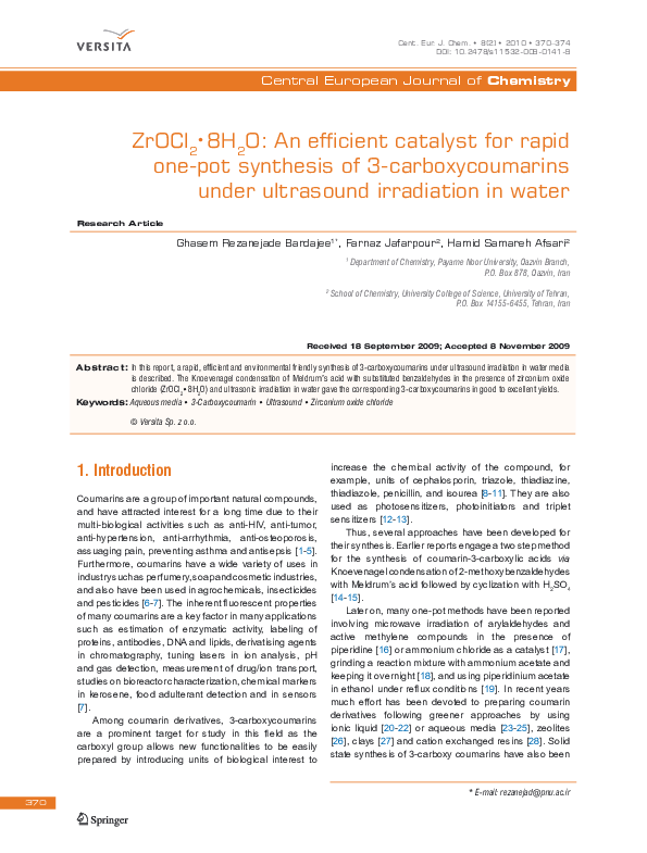 (PDF) ZrOCl2 · 8H2O: An efficient catalyst for rapid one-pot synthesis ...