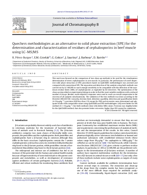 (PDF) Quechers methodologies as an alternative to solid phase extraction (SPE) for the ...