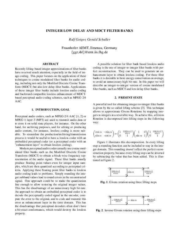 (PDF) Integer low delay and MDCT filter banks