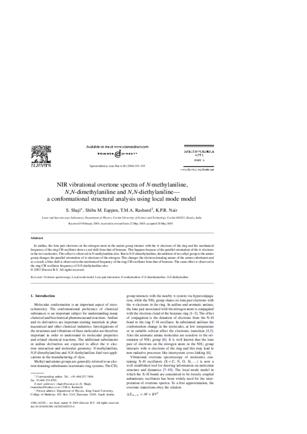 (PDF) NIR vibrational overtone spectra of N-methylaniline, N,N ...