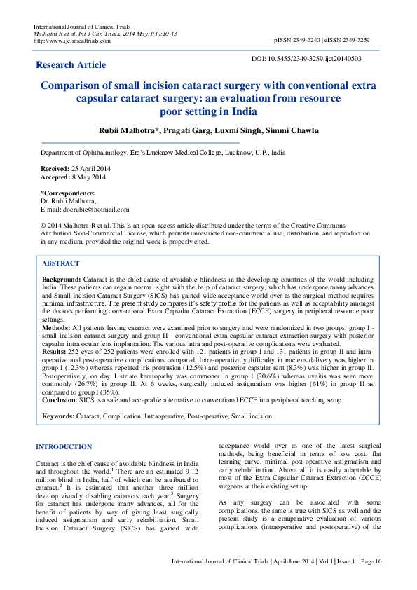 (PDF) Comparison of small incision cataract surgery with conventional ...