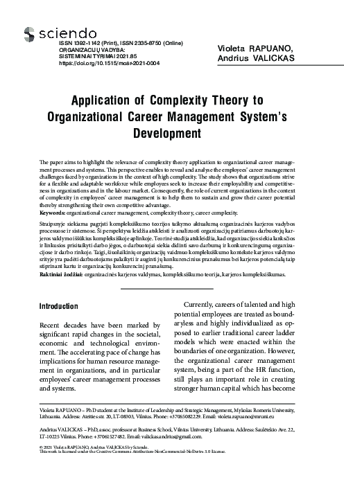 (PDF) Application of Complexity Theory to Organizational Career ...