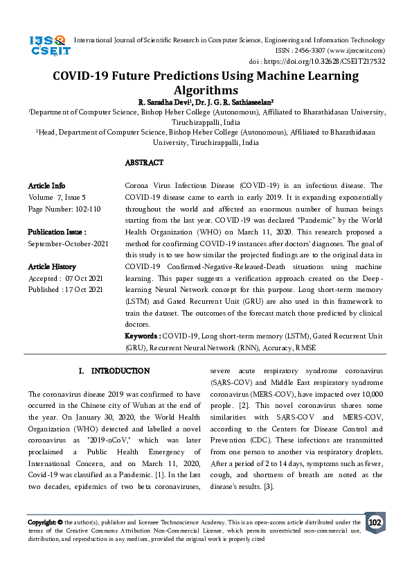 (PDF) COVID-19 Future Predictions Using Machine Learning Algorithms