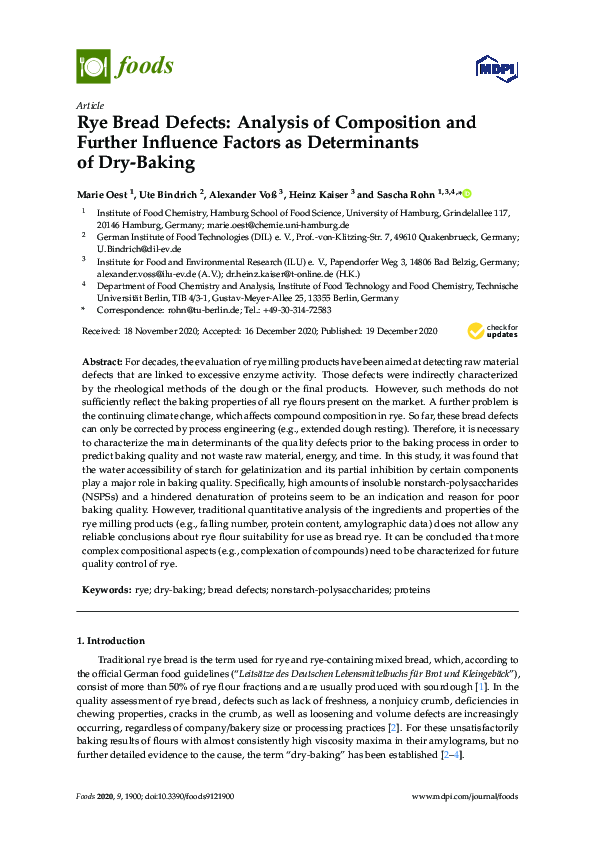 (PDF) Rye Bread Defects: Analysis of Composition and Further Influence ...
