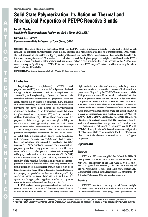 (PDF) Solid State Polymerization: Its action on thermal and rheological ...