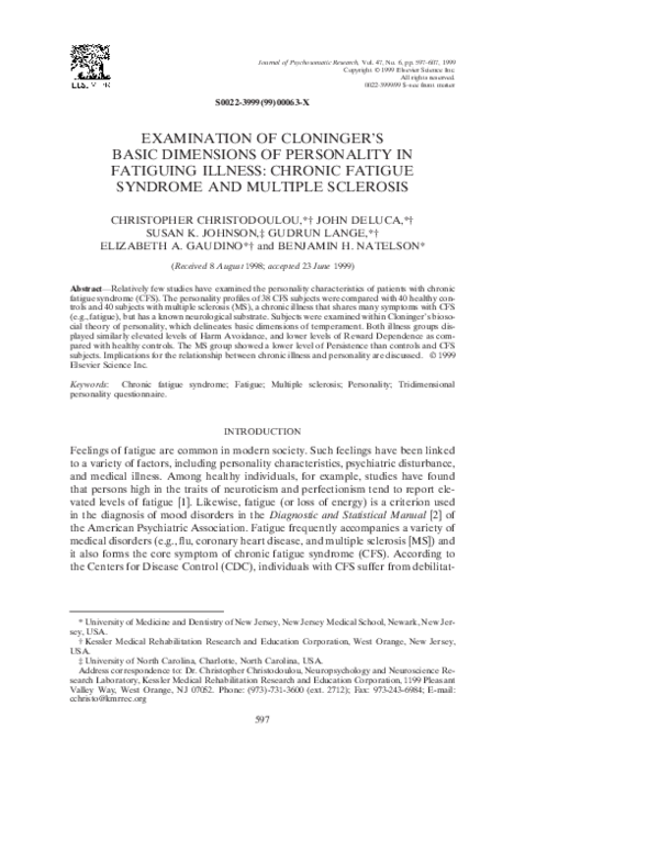 (PDF) Examination of cloninger's basic dimensions of personality in ...