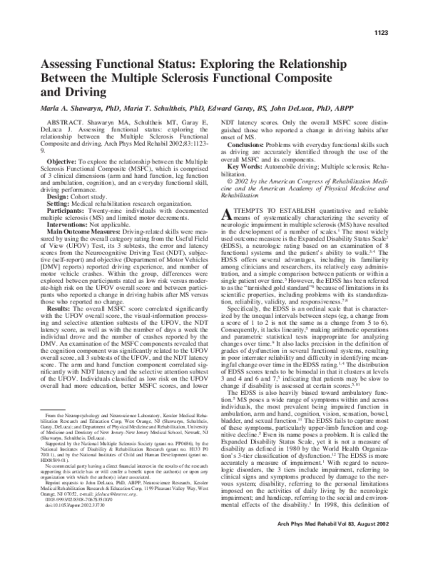 (PDF) Assessing functional status: Exploring the relationship between the multiple sclerosis ...