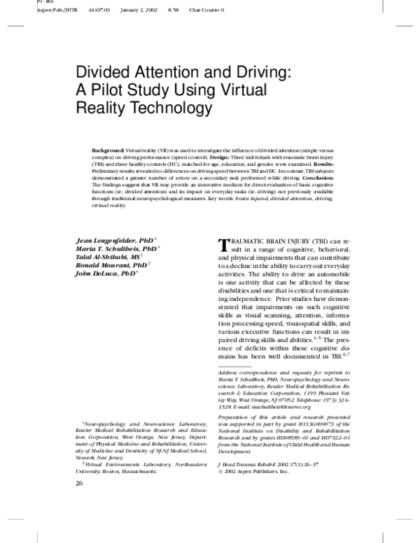 (PDF) Divided attention and driving: a pilot study using virtual ...