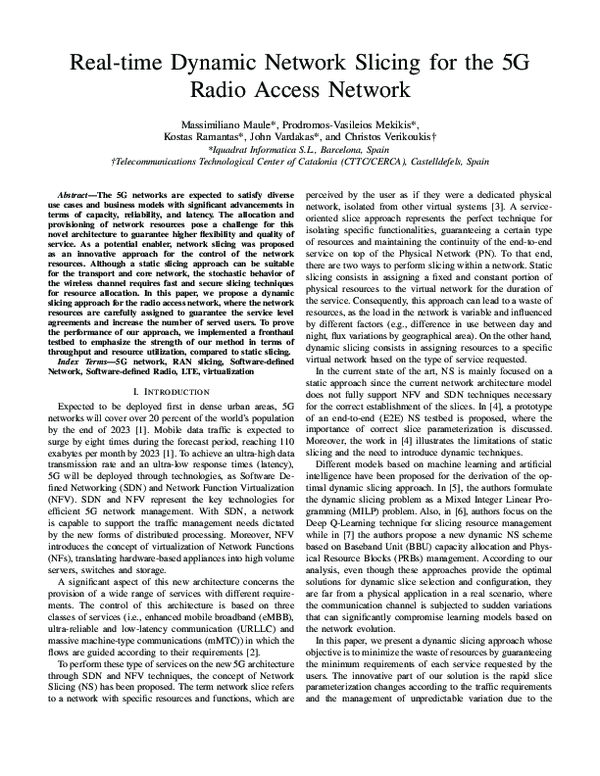(PDF) Real-Time Dynamic Network Slicing for the 5G Radio Access Network