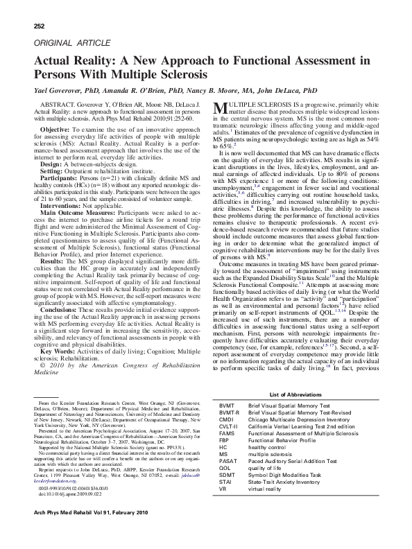 (PDF) Actual Reality: A New Approach to Functional Assessment in ...